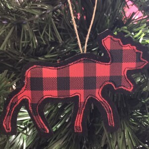 Black and Red Buffalo Plaid Moose Applique Ornament. Embroidered Felt ...