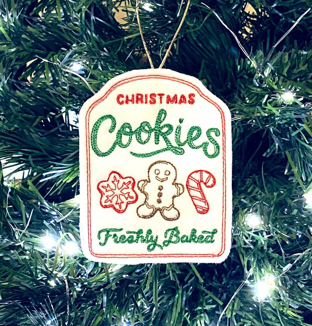 Freshly Baked Christmas Cookies Sign Ornament Embroidered on White Felt ...