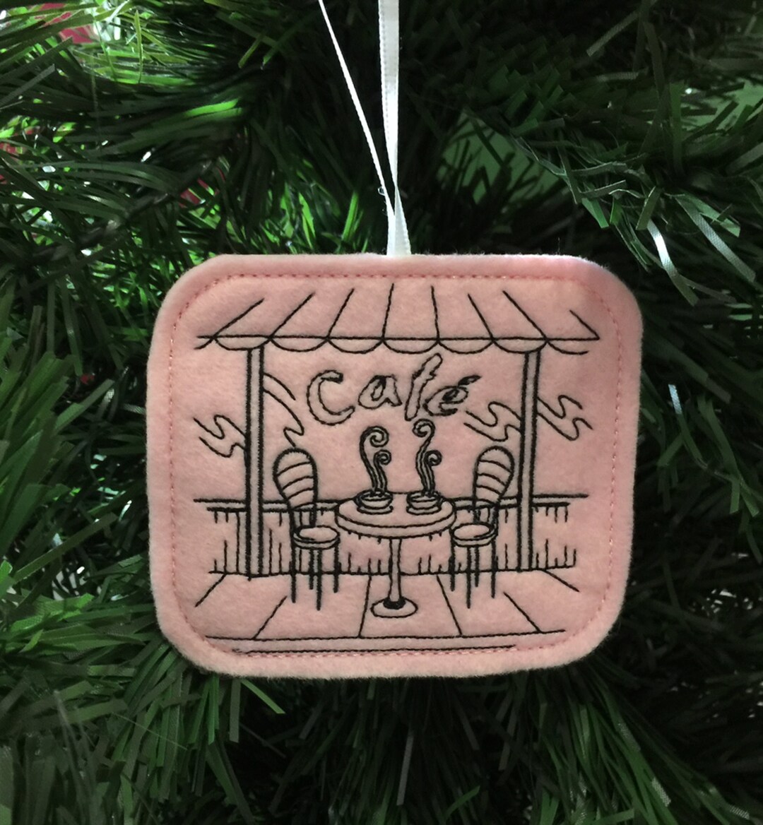 Pink and Black Cafe Ornament. Coffee Shop Ornament. Embroidered Felt ...