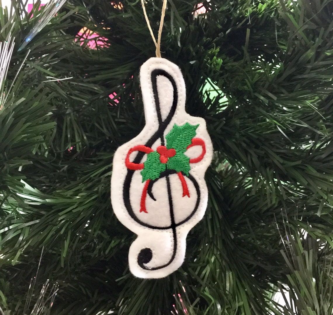 Treble Clef Ornament With Red Bow and Green Holly. Musical | Etsy