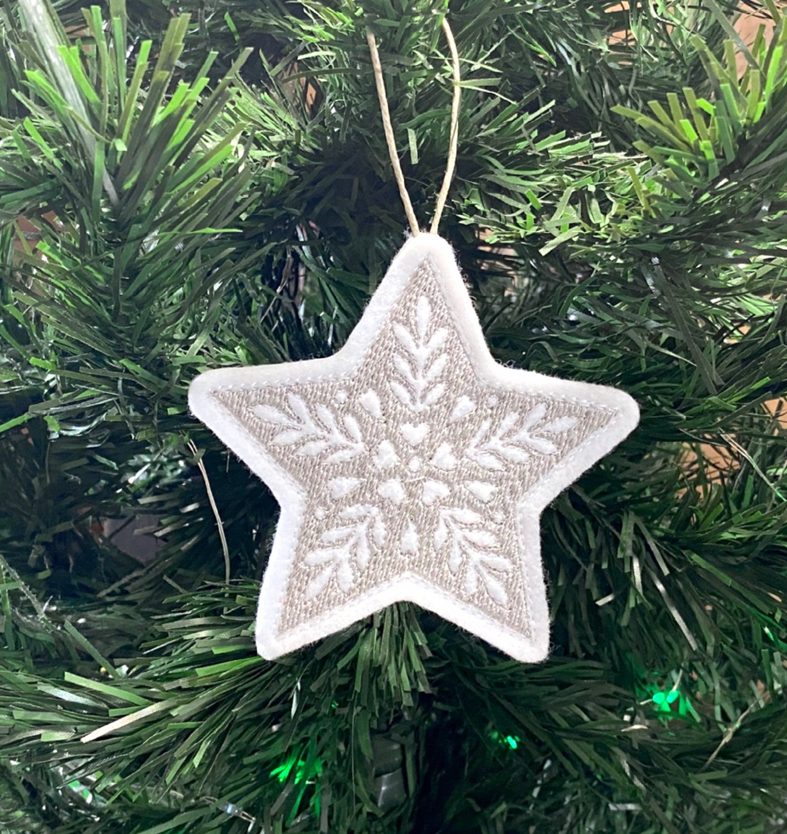 Scandinavian Christmas Star Ornament Embroidered on White Felt With ...