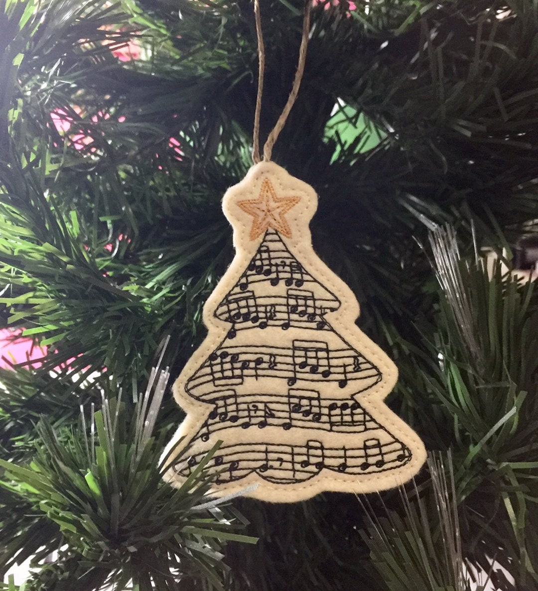 Ivory Sheet Music Christmas Tree Ornament. Embroidered Felt Ornament ...