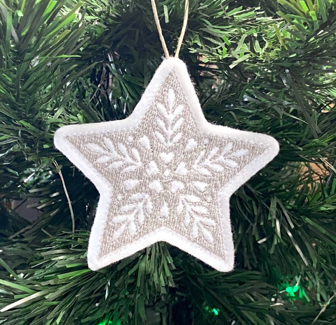 Scandinavian Christmas Star Ornament Embroidered on White Felt With ...