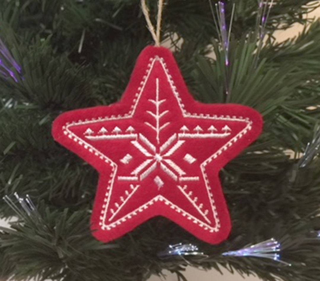 Swedish Star Ornament Embroidered on Red Felt With White Stitching ...