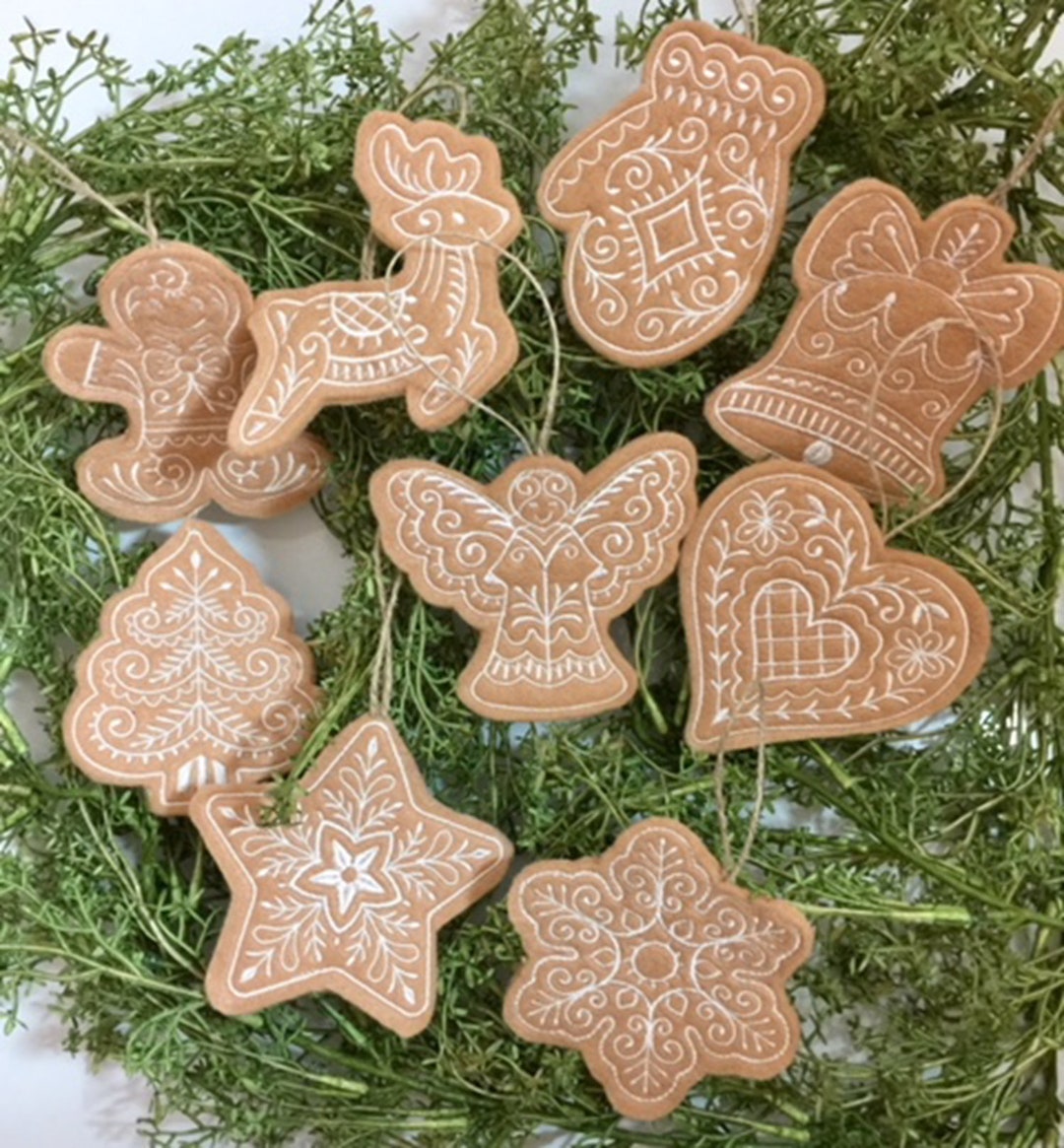 Set of 9 Gingerbread Christmas Cookie Ornaments. Felt Gingerbread ...