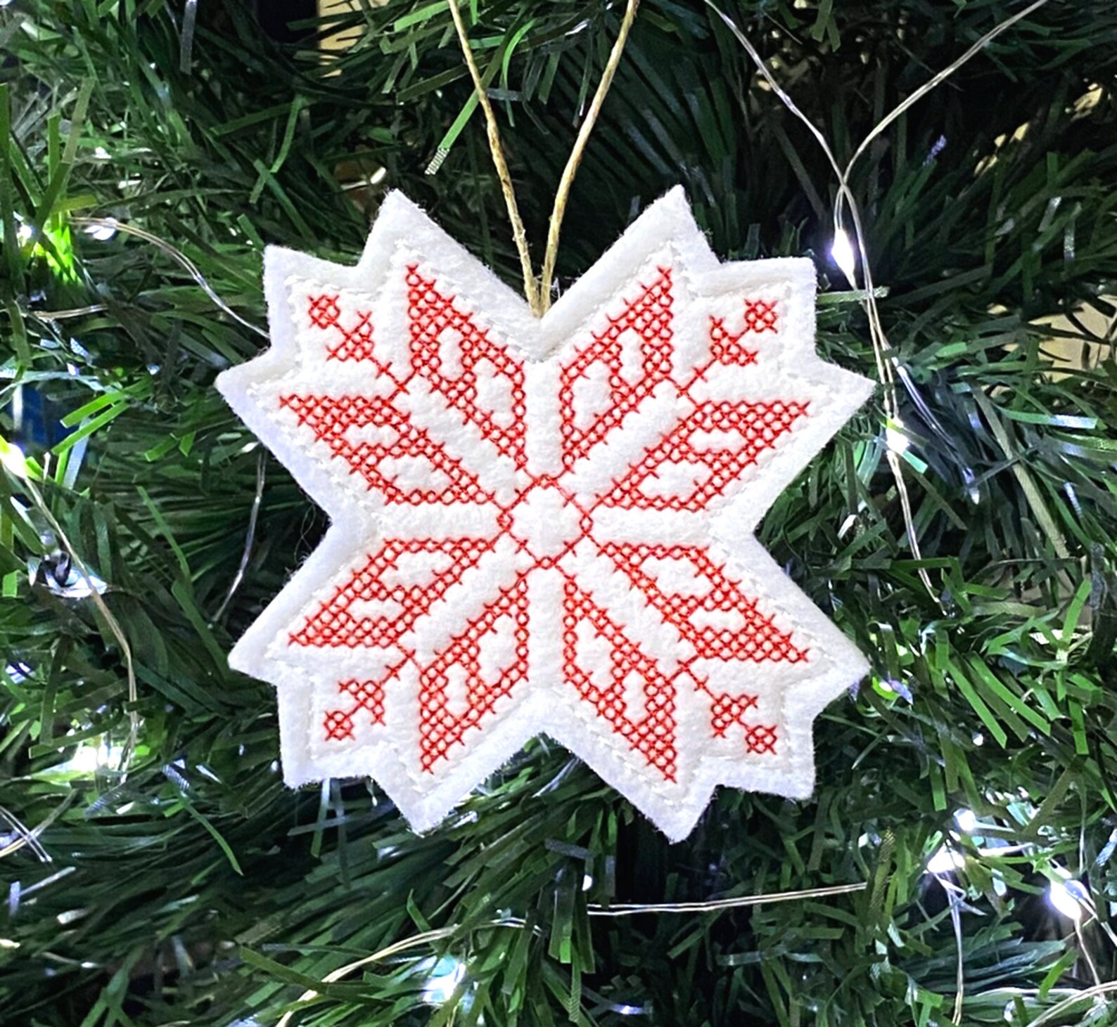 Cross Stitch Nordic Star Ornament Embroidered on White Felt - Etsy