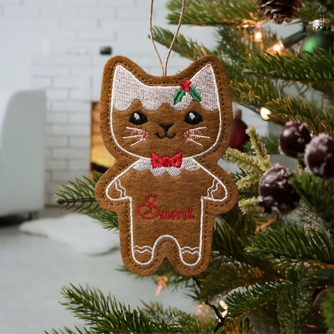Personalized Gingerbread Cat Christmas Cookie Ornament. Name And/or ...