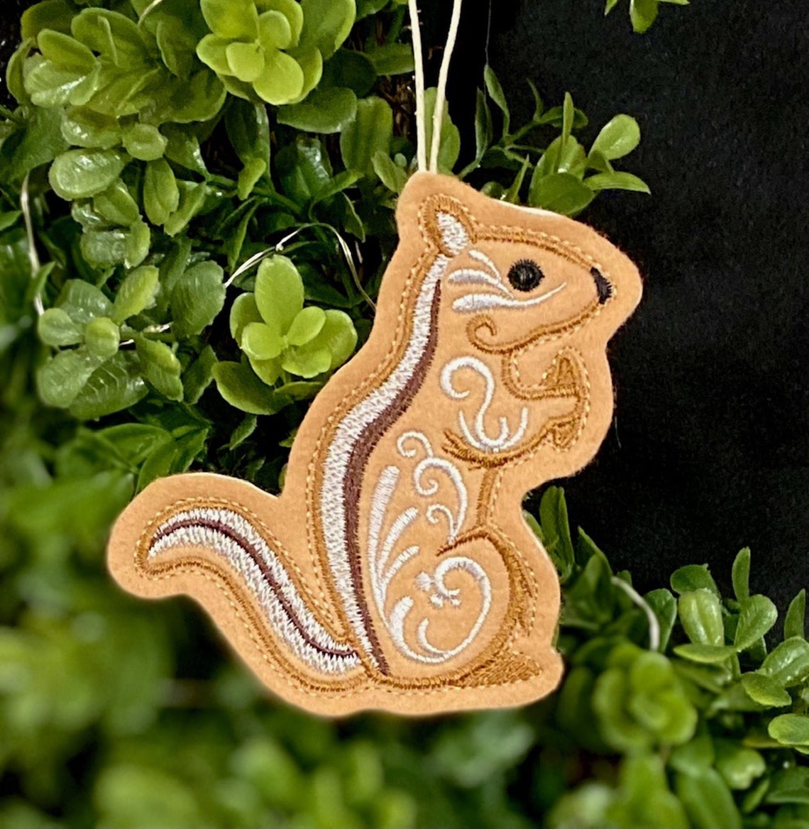 Cute Chipmunk Ornament Embroidered on Tan Felt With Silver | Etsy