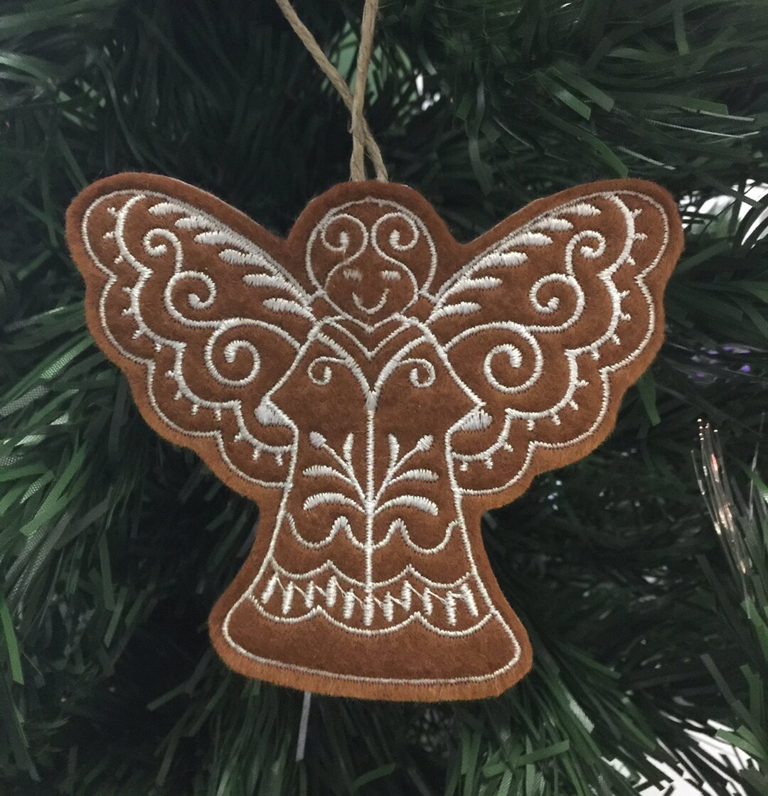 Dark Gingerbread Angel Christmas Cookie Ornament. Felt Angel With White ...