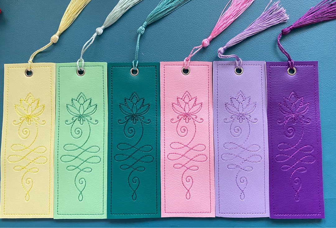 Lotus Flower Bookmark Embroidered on Faux Leather. Colors Include Cream ...