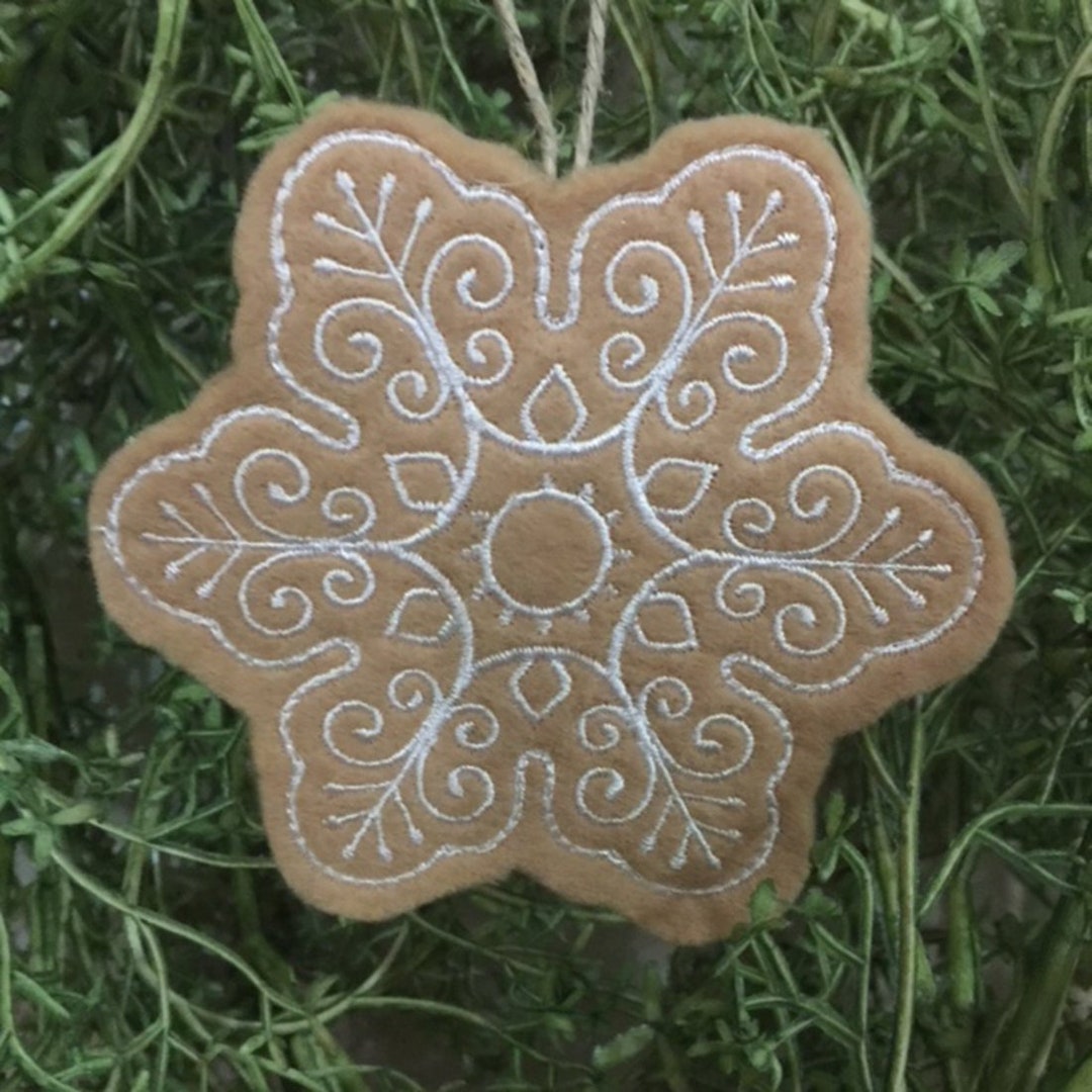 Gingerbread Snowflake Christmas Cookie Ornament. Felt Snowflake With ...