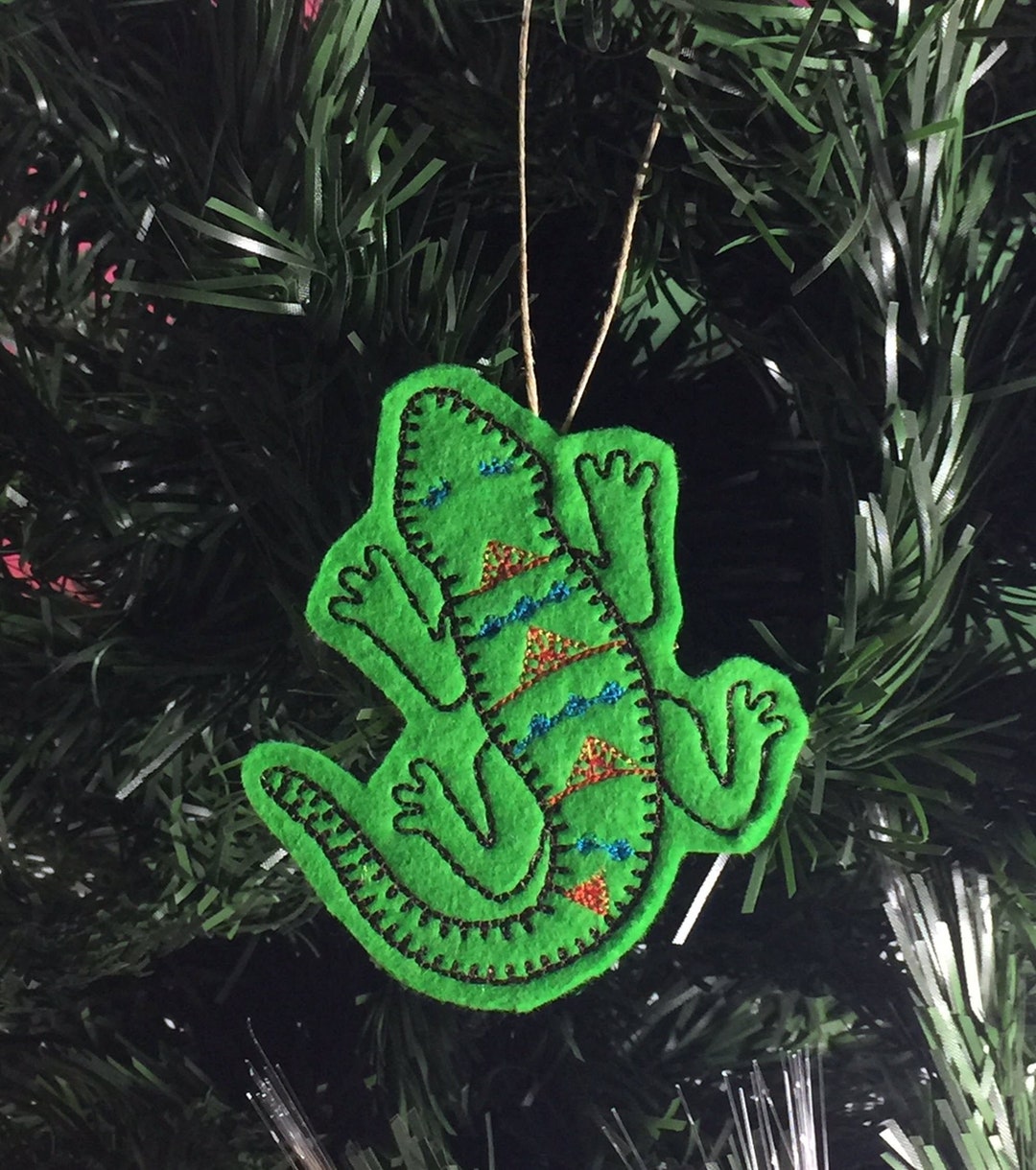 Southwest Lizard Ornament. Felt Ornament Embroidered on Green Felt With ...