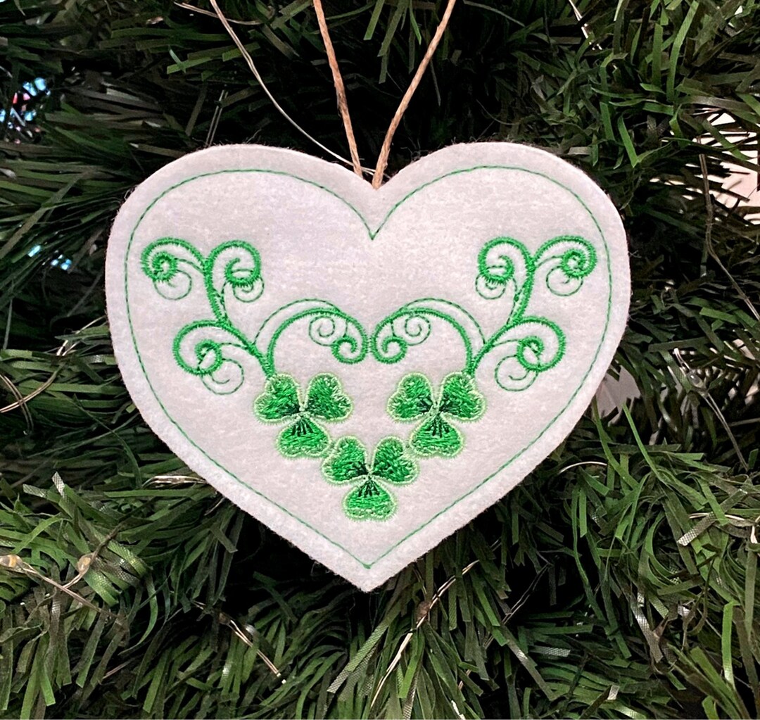 St. Patrick's Day Ornament. Shamrocks and Vines on a Heart Shaped ...