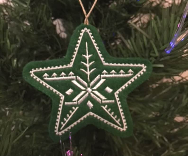 Swedish Star Christmas Ornament Embroidered on Green Felt With - Etsy