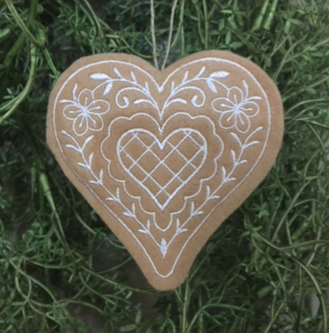 Gingerbread Heart Christmas Cookie Ornament. Felt Heart With White ...
