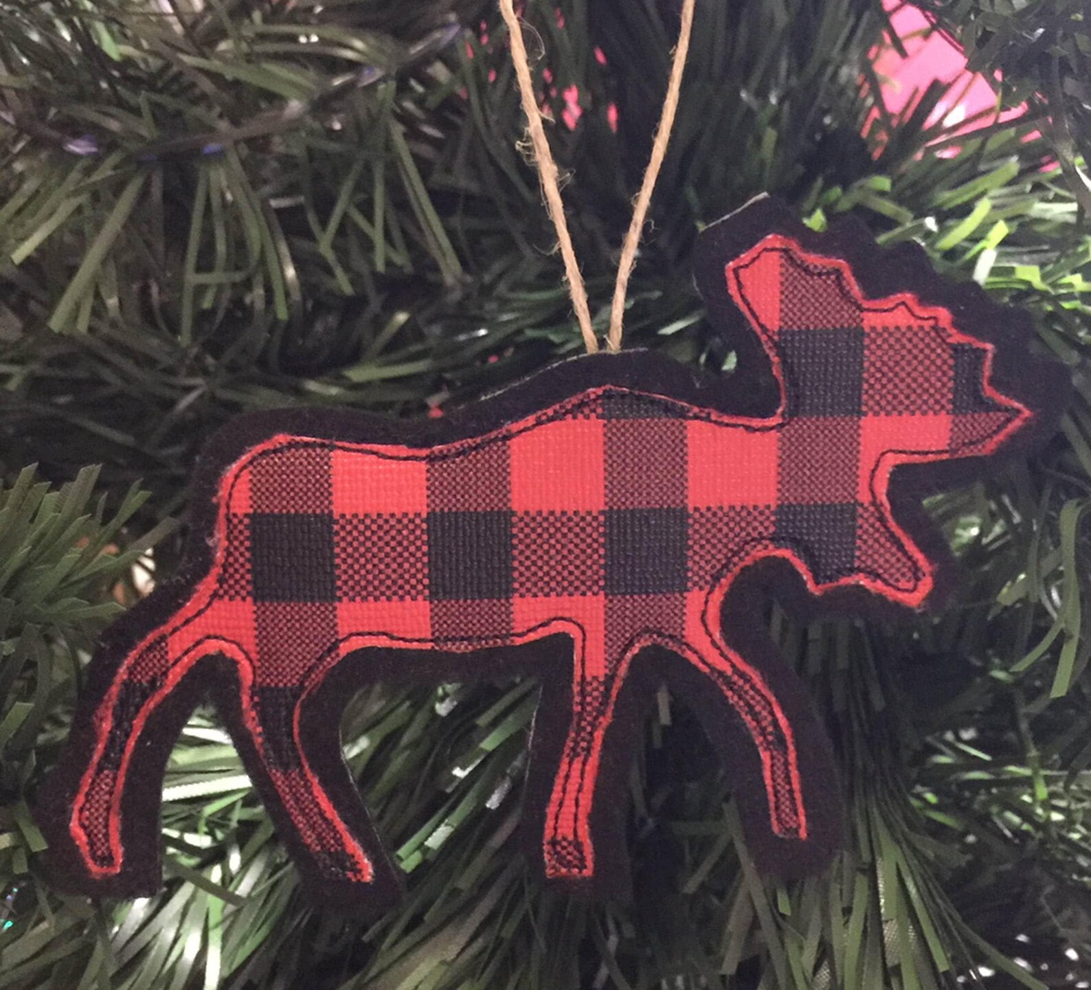 Black and Red Buffalo Plaid Moose Applique Ornament. Embroidered Felt ...