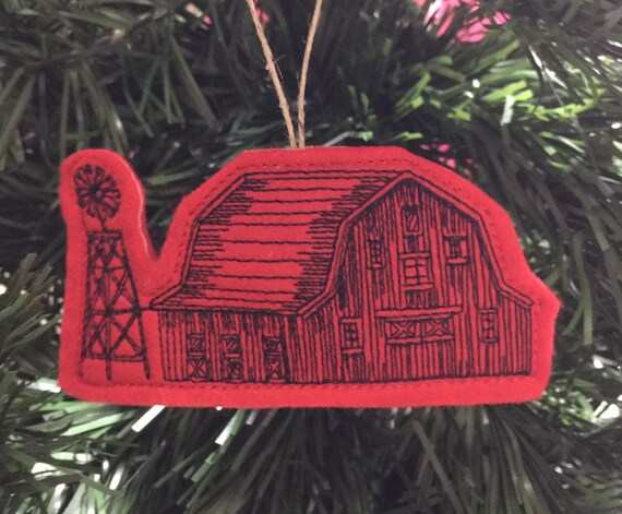 Red Barn and Windmill Ornament. Felt Ornament. Farm Ornament. | Etsy