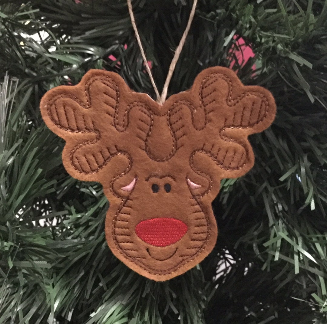 Cute Reindeer Face With Antlers Ornament. Embroidered Felt Ornament ...