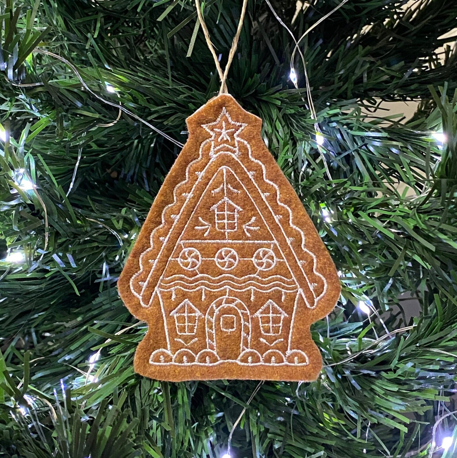 Dark Gingerbread House Ornament Embroidered on Reddish Brown - Etsy