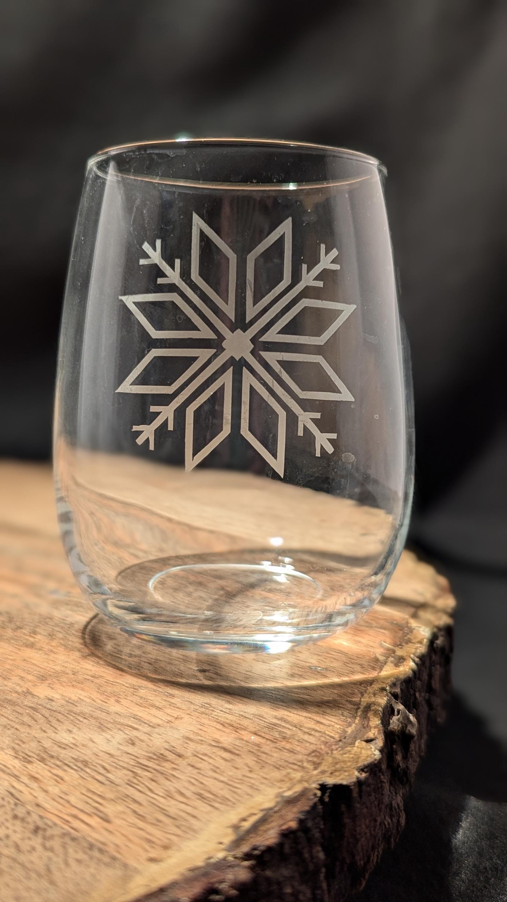 Etched Stemless Wine Glasses