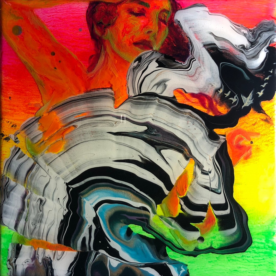 Transmutation - Resined Neon Acrylic and Oil on Canvas 10x10in Painting ...