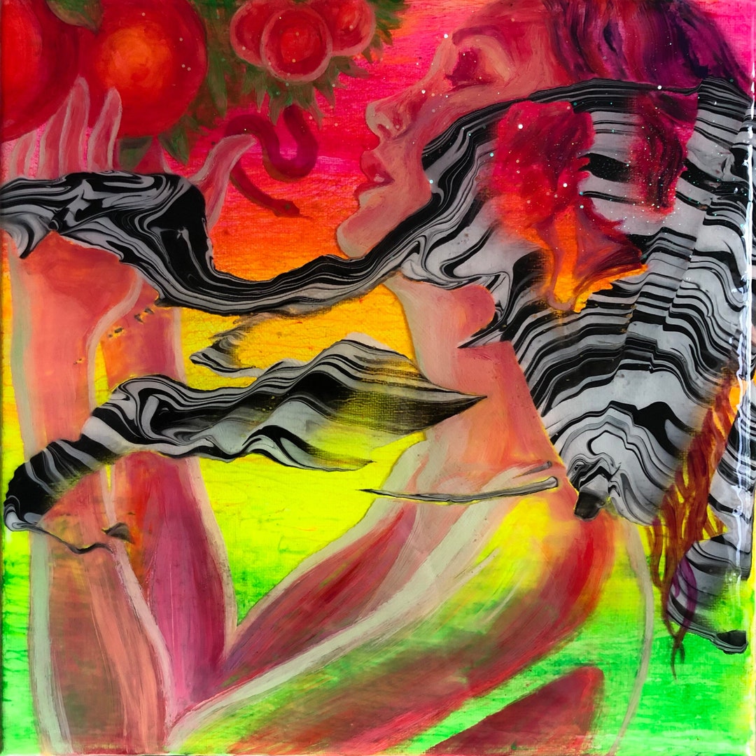 Forbidden Fruit - Resined Acrylic, Glitter, and Oil on Canvas 10 X 10in ...