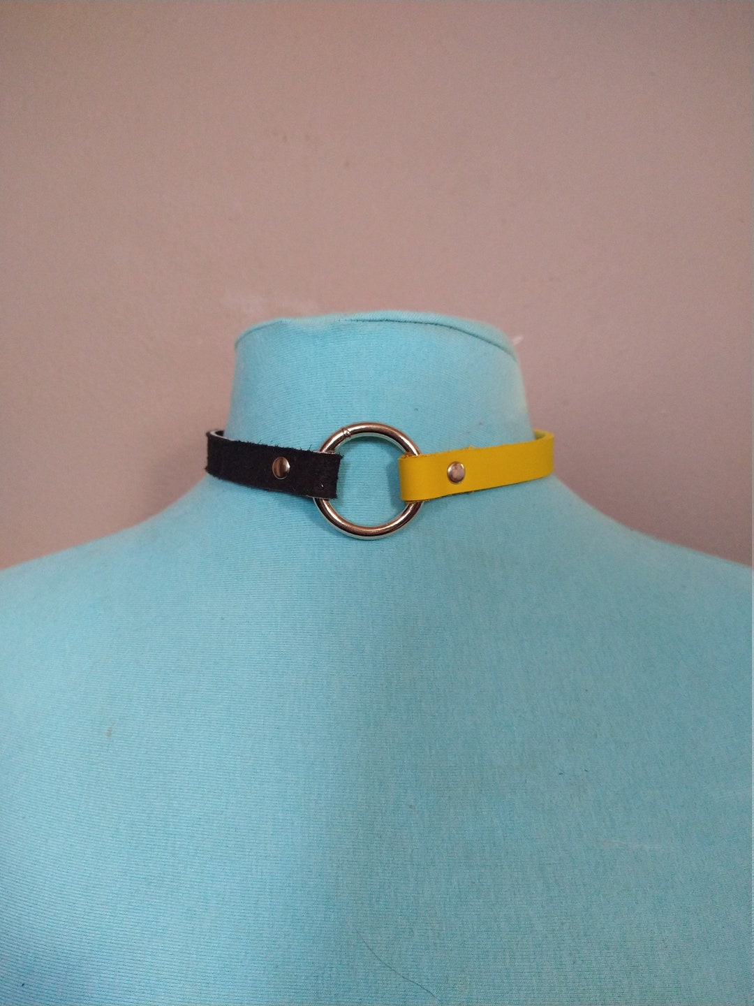 Two Colored, Leather, Ring, Choker, Necklace, Bondage, Kink, Goth, Bdsm ...
