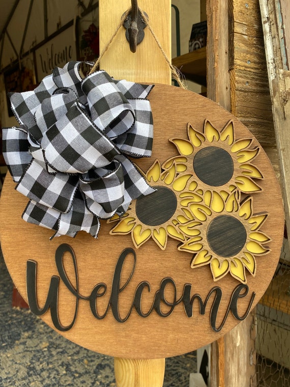 Welcome Sunflower Round Sign - Etsy