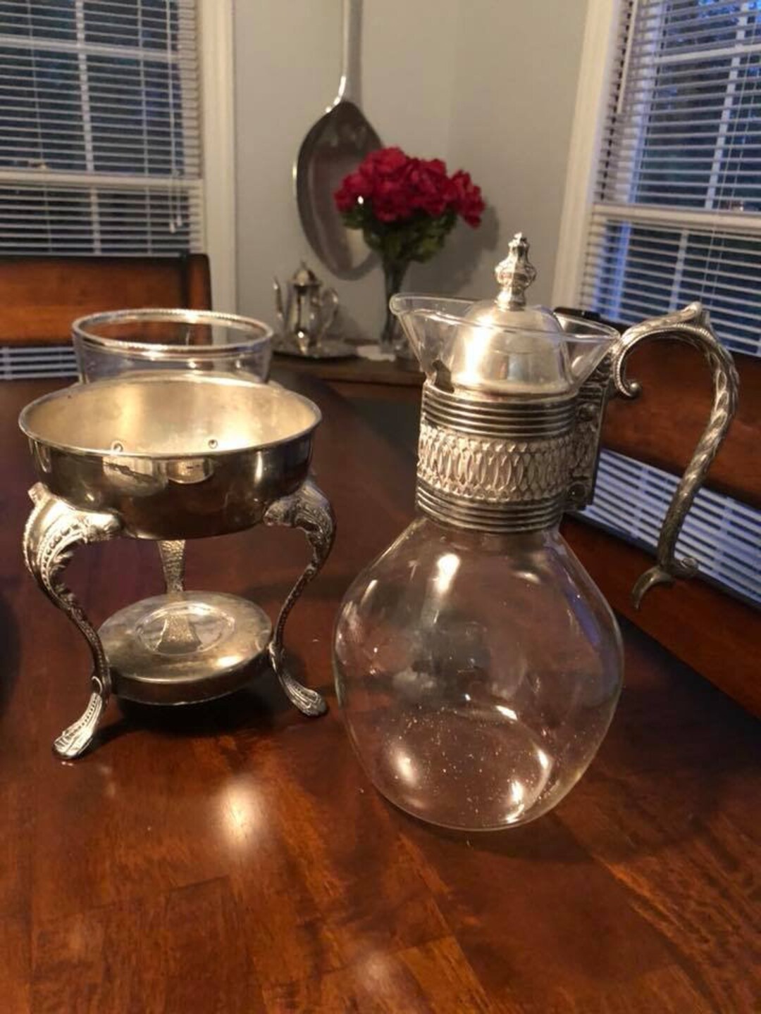 Antique Silver Plated Decanter Pitcher Stand Footed Formal Dining ...