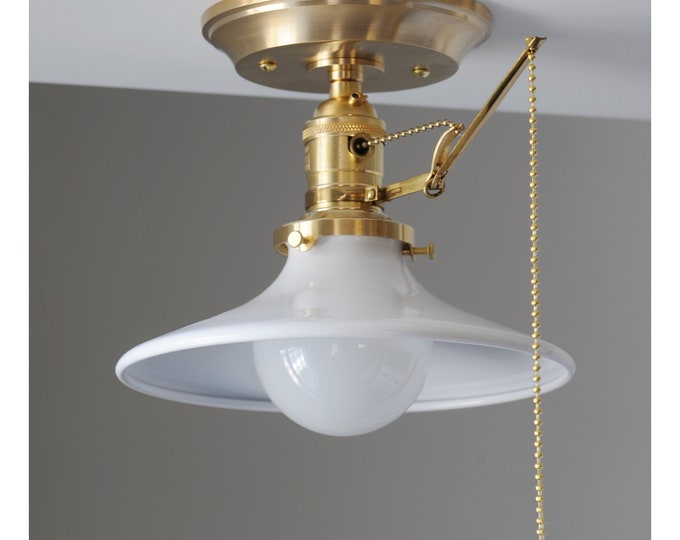 Unlacquered Brass, Pull-chain Ceiling Light. Hardwired - Etsy