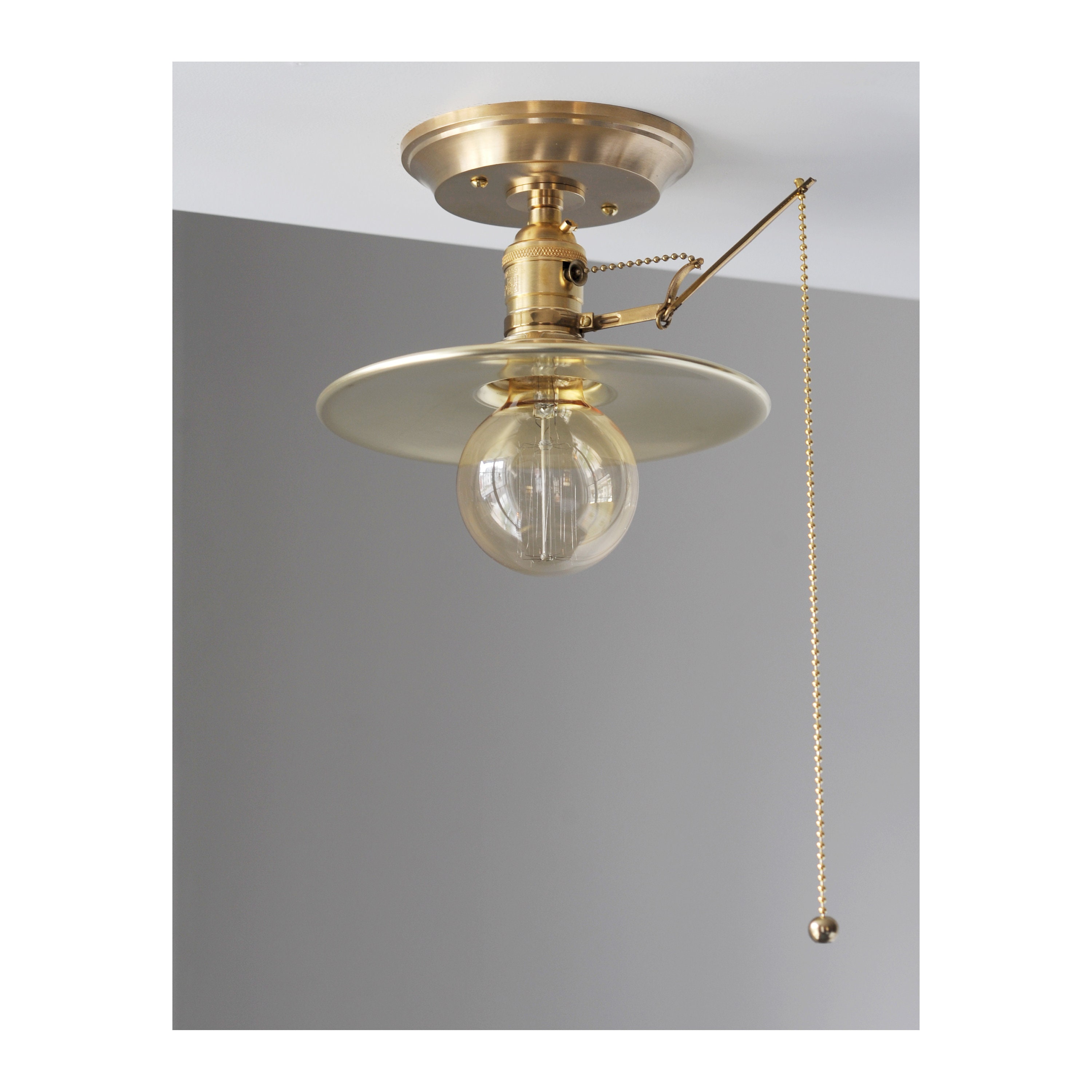 Unlacquered Brass Pull-chain Ceiling Fixture. Hardwired - Etsy
