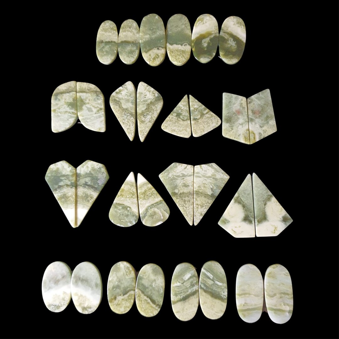 Banded Lizardite Serpentine, Matching Pair Cabochon Set for Jewelry ...