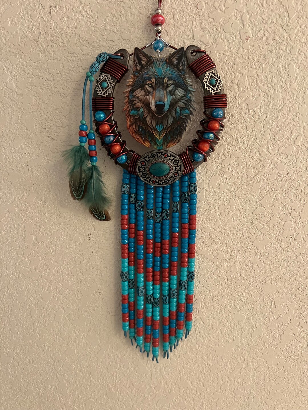 Wolf Wall Decor - Native Indian Decor - Decorated Lucky Horseshoe Art ...