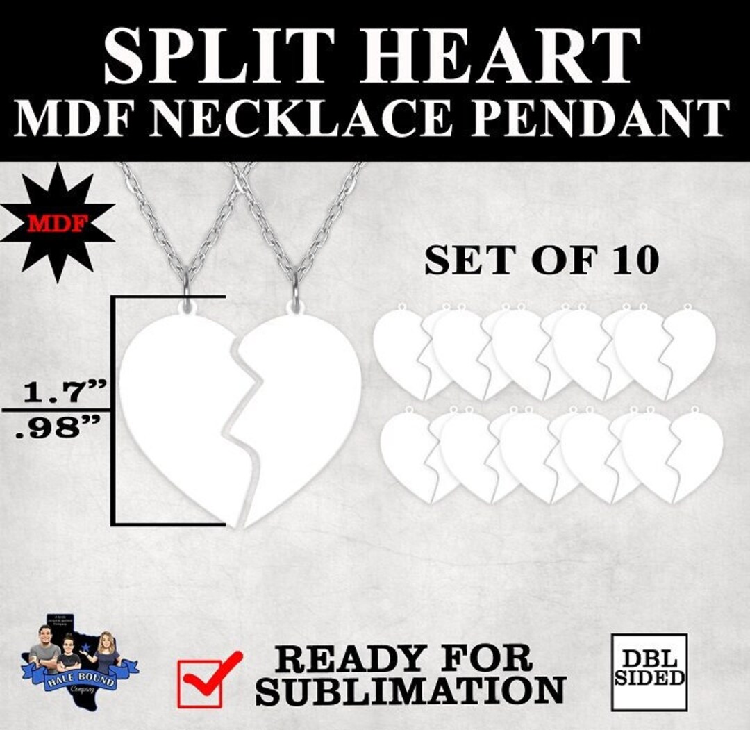 Split Heart Pendant Sublimation Blanks, Set of 10 , Free Shipping ...