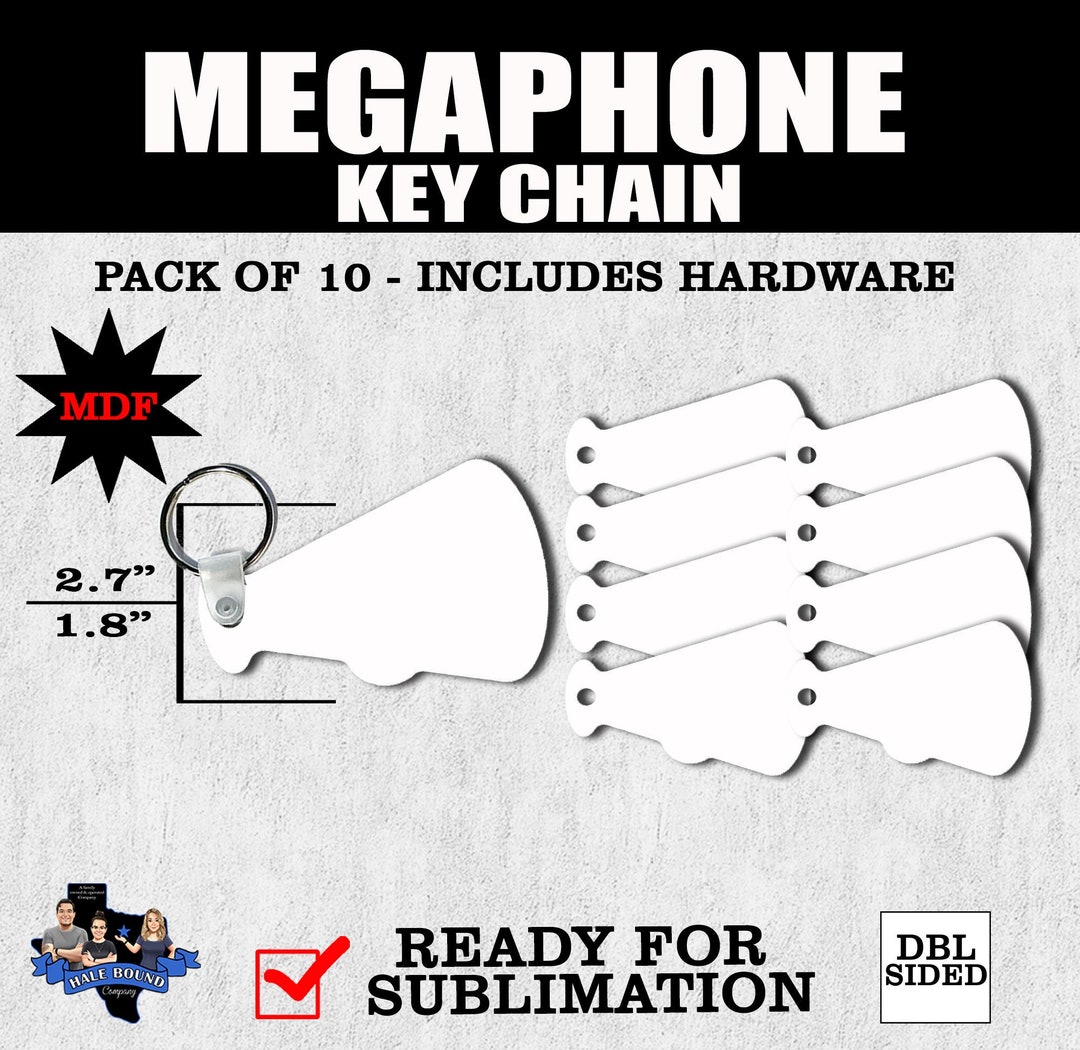 Cheer-megaphone MDF Key Chain – BLANK 4 SUBLIMATION - Set of 10 Key ...
