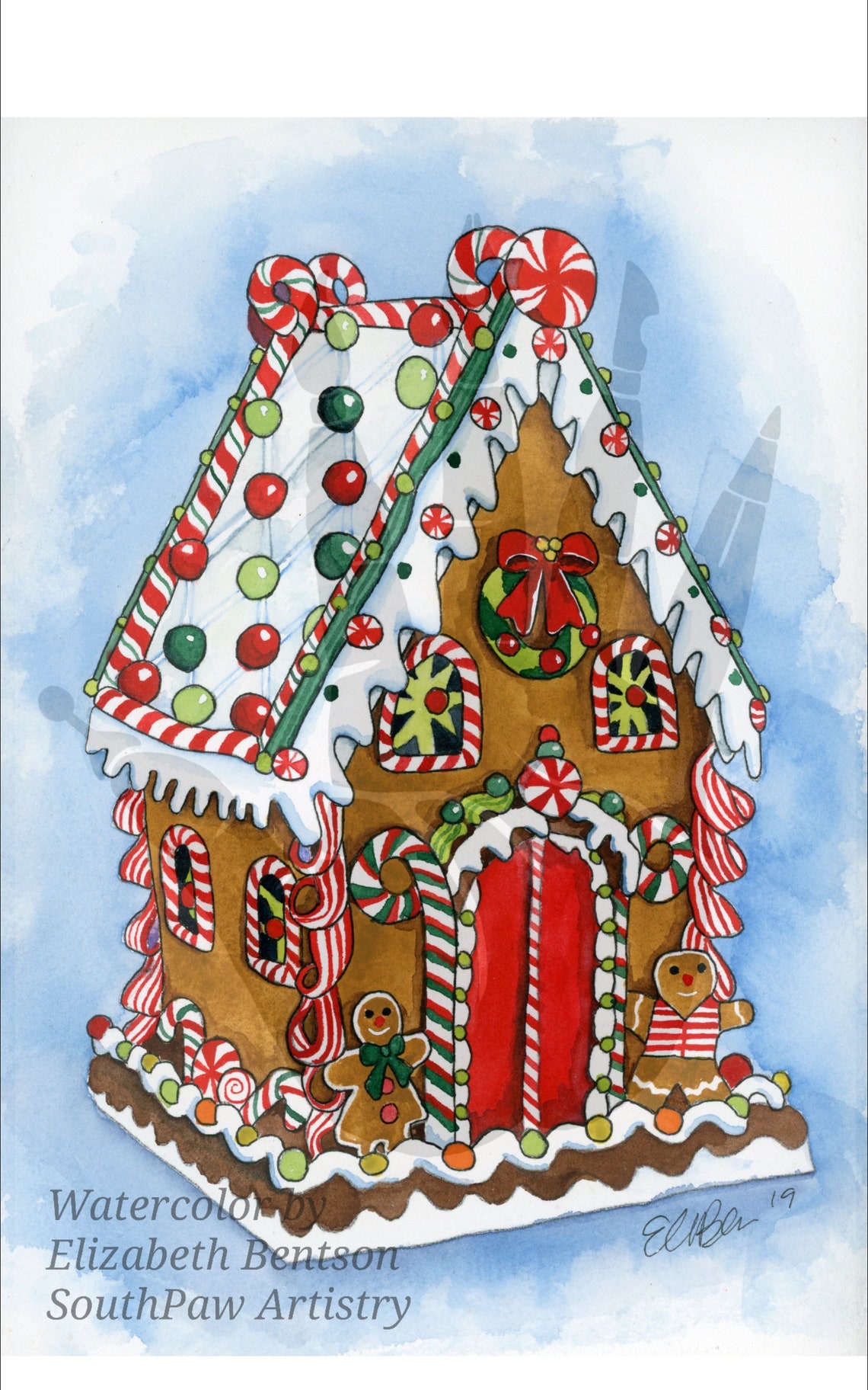 Gingerbread House Watercolor Original Painting, Linen Note Cards ...
