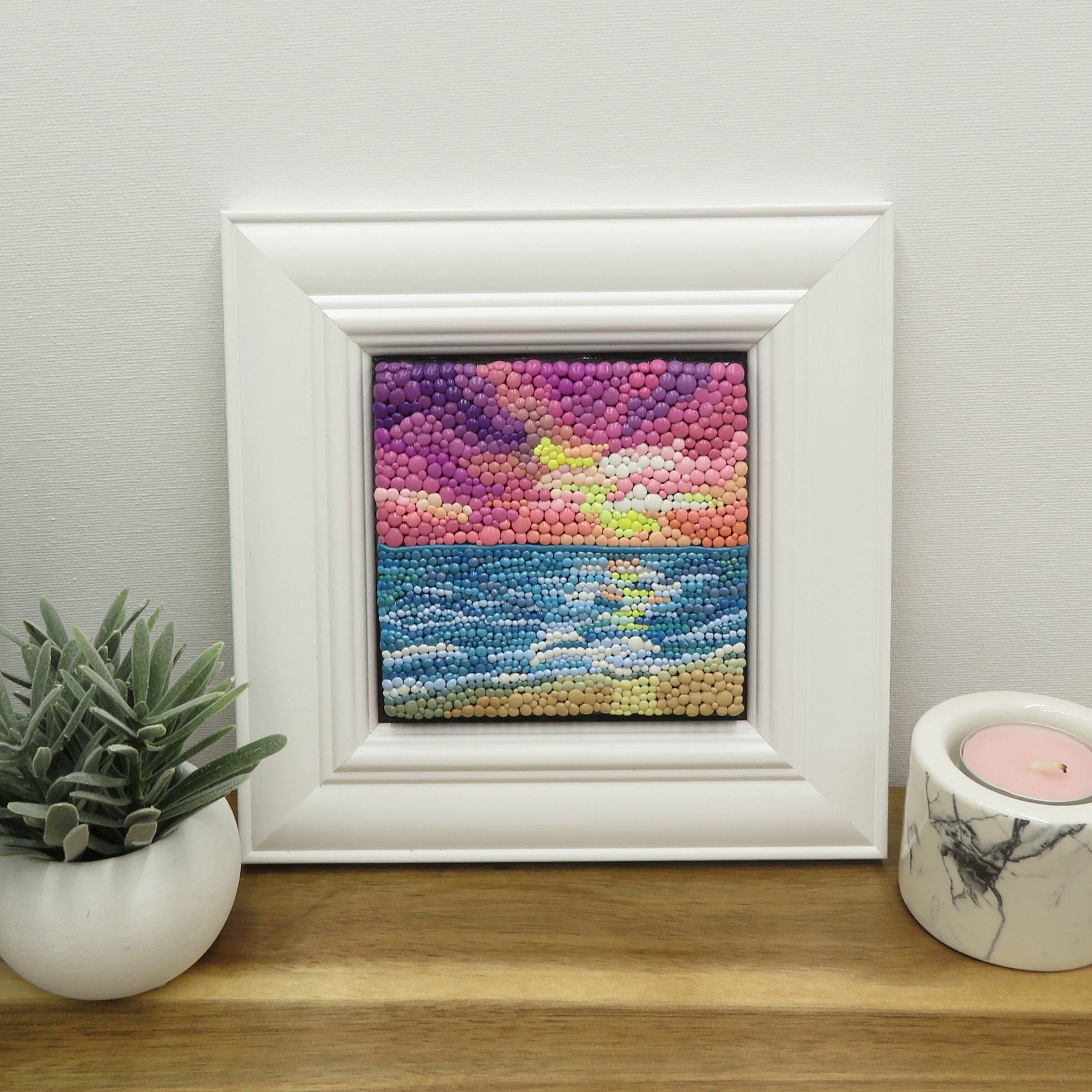 Beach Scene Polymer Clay Dot Art. This Small Framed Art - Etsy