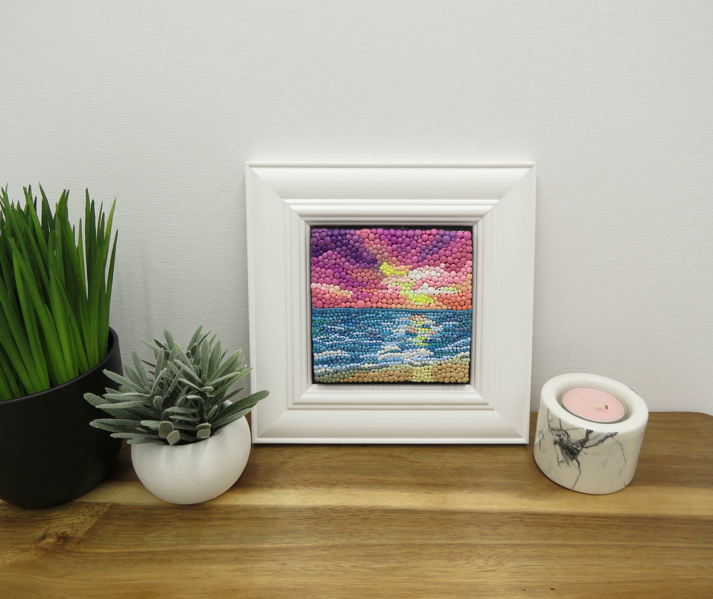 Beach Scene Polymer Clay Dot Art. This Small Framed Art - Etsy