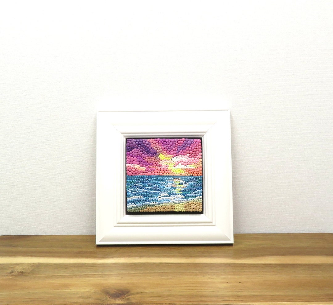 Beach Scene Polymer Clay Dot Art. This Small, Framed Art Depicts a ...