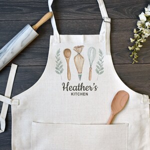 Personalized Linen Kitchen Apron, Custom Apron for Cooking or Baking ...