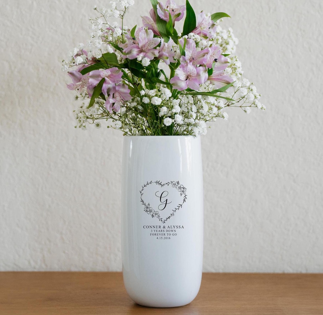 Personalized Ceramic Flower Vase, Custom Wedding Anniversary Gift for ...