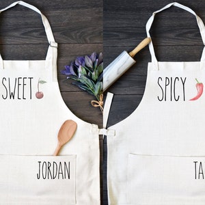 His and Hers Linen Kitchen Aprons, Funny Cooking Apron With Pocket Set ...