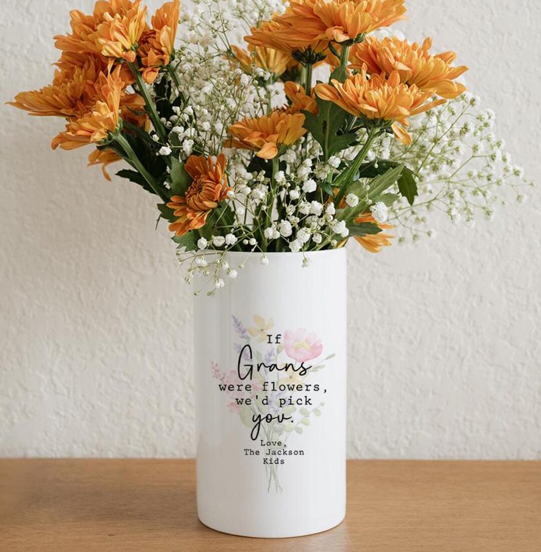 Personalized Ceramic Flower Vase, Custom Gift for Grandmother, Mother's ...