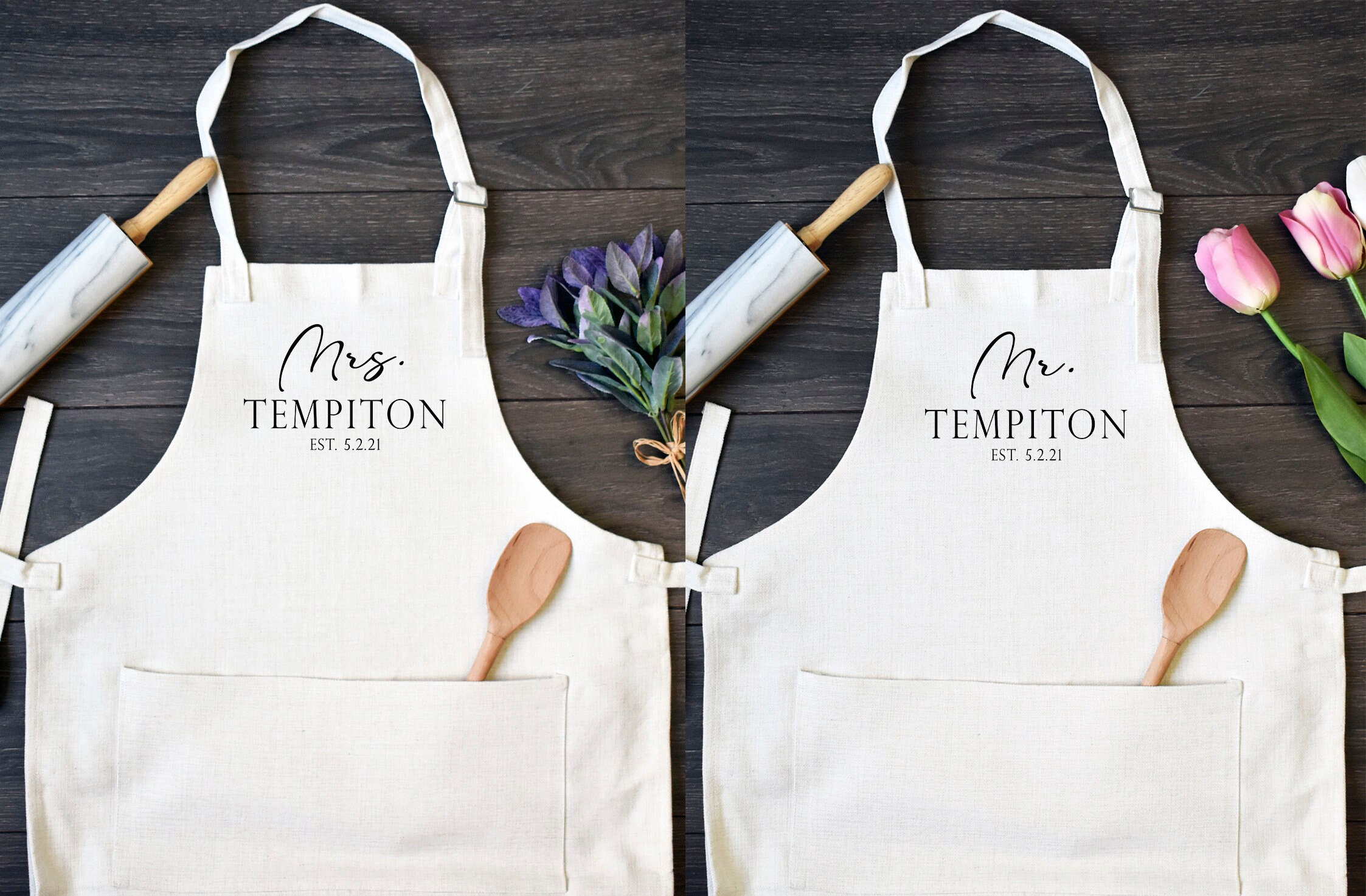 Personalized Kitchen Aprons for Couple, Custom Cooking Aprons With ...
