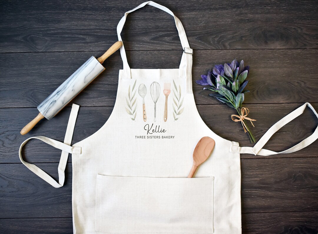 Personalized Linen Kitchen Apron, Custom Cooking Apron With Pocket ...