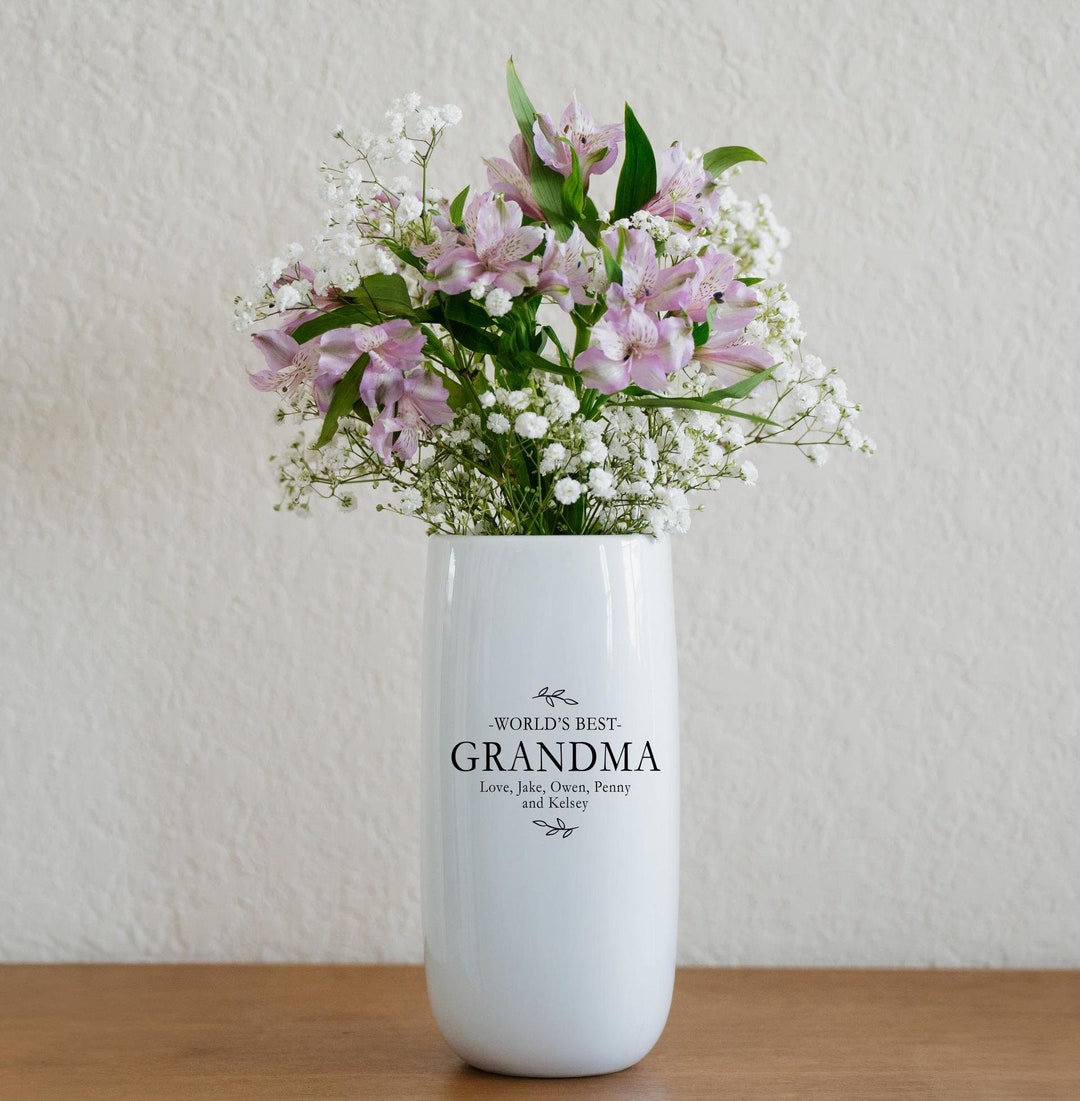 Personalized Ceramic Flower Vase, Custom Gift for Grandmother, Mother's ...
