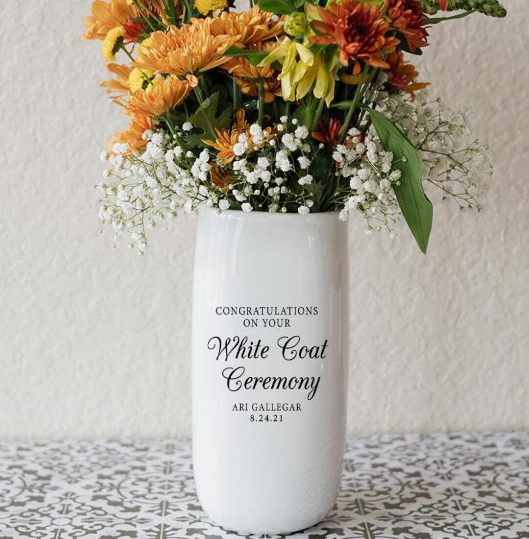 Personalized Ceramic Flower Vase, Custom White Coat Ceremony ...