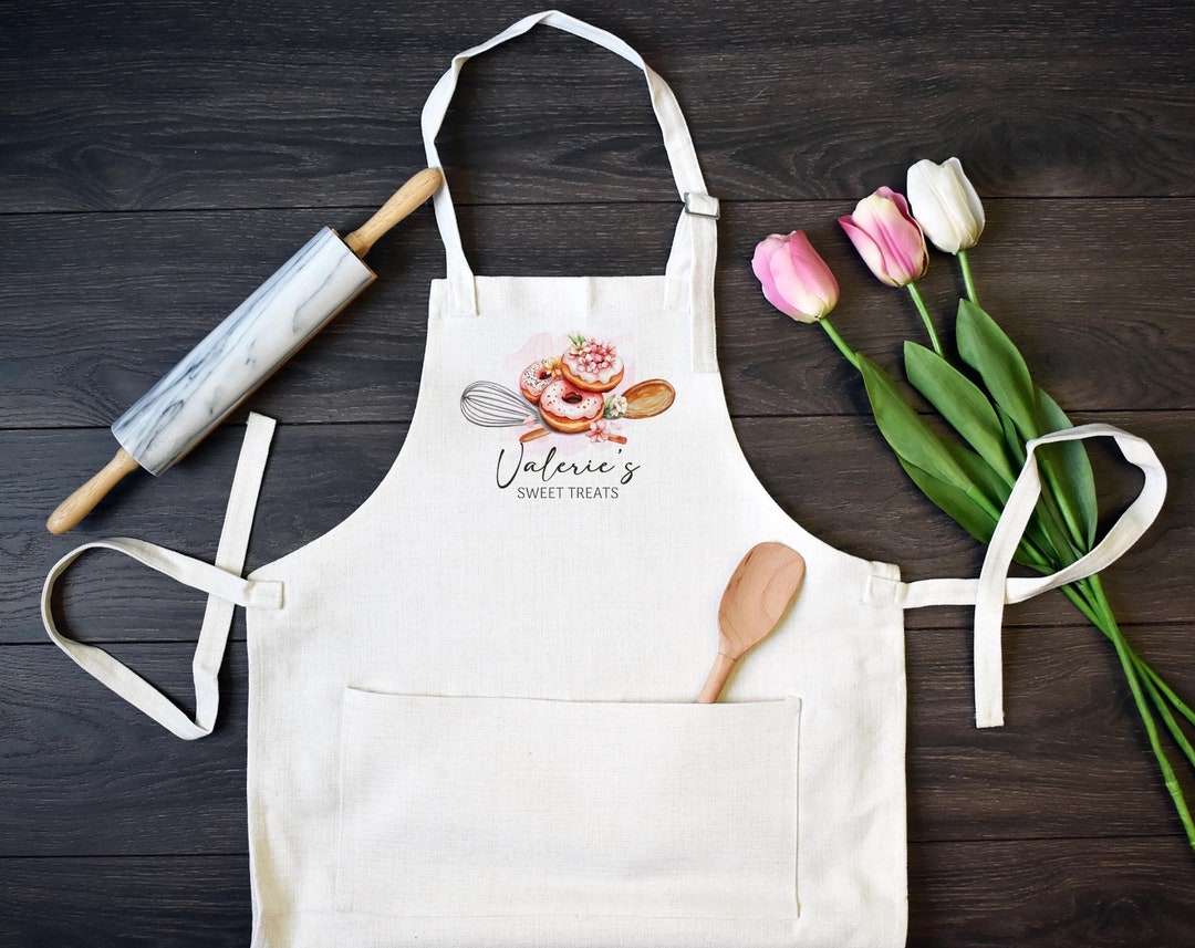 Personalized Linen Kitchen Apron, Custom Cooking Apron With Pocket ...