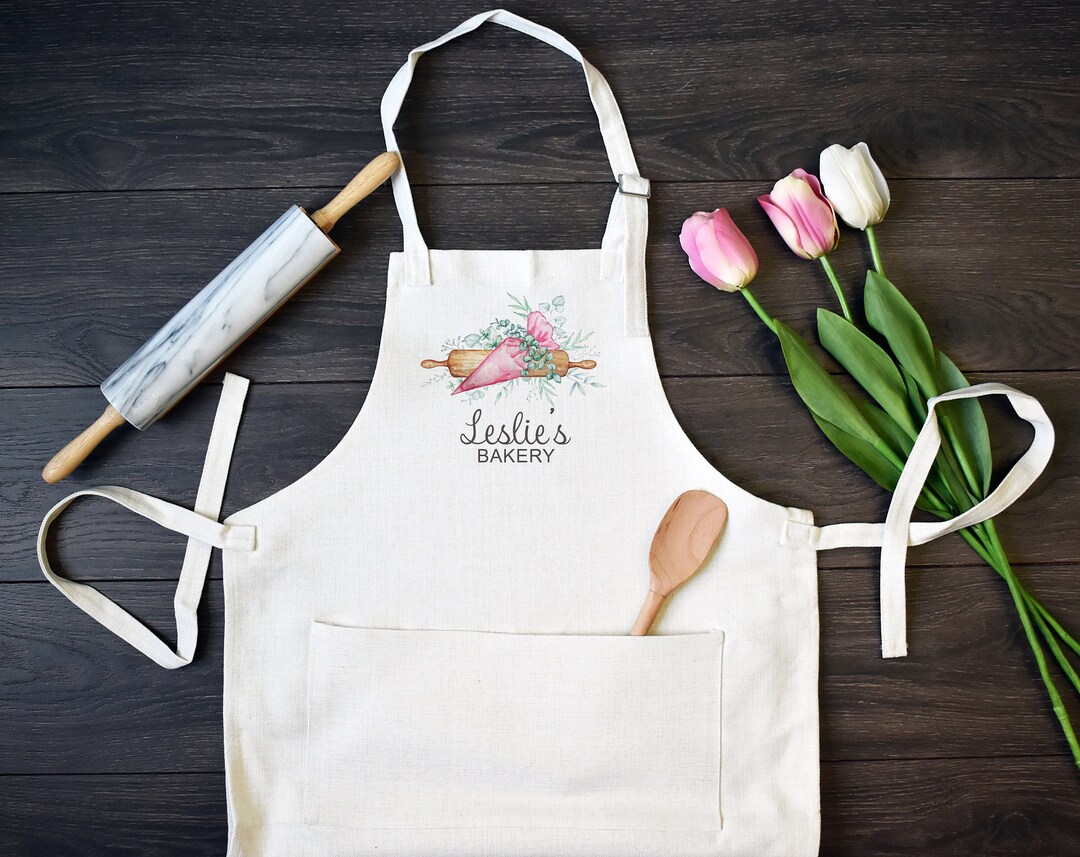 Personalized Linen Kitchen Apron, Custom Cooking Apron With Pocket ...