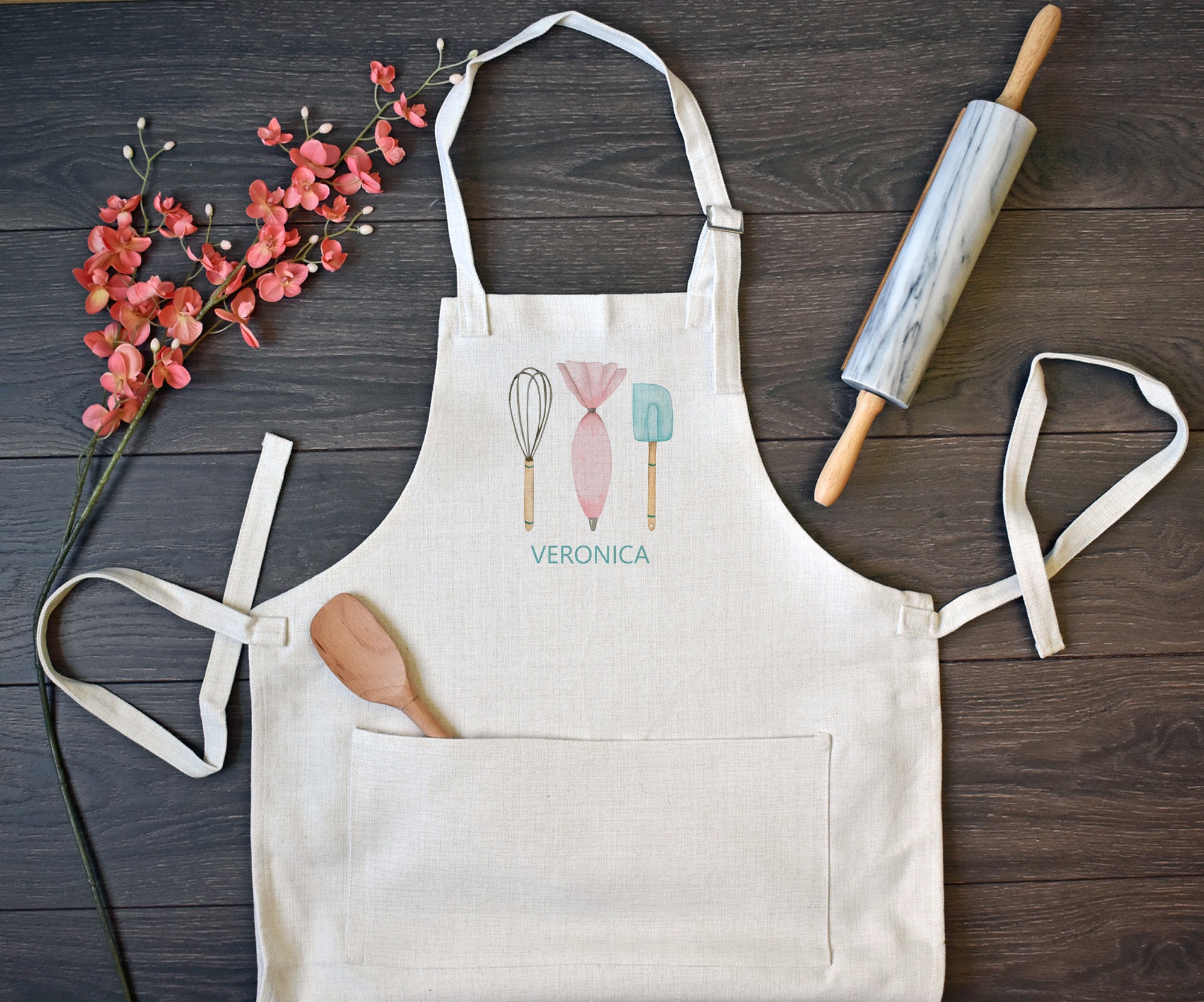 Personalized Linen Kitchen Apron, Custom Cooking or Baking Apron With ...